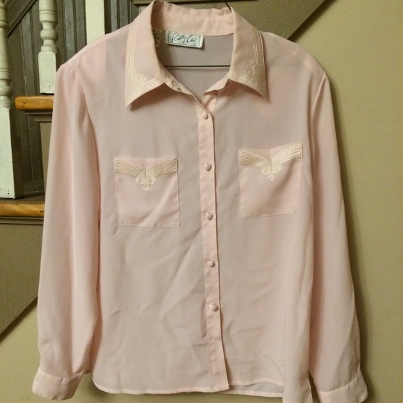 Vintage | Tops | Vintage Kathy Che Pink Embroidered Button Down Blouse ...
